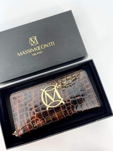 Massimo Contti skórzany portfel brązowy lakierowany Luxury.shop.pl ...